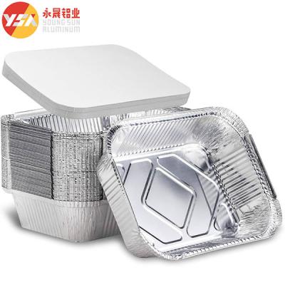 China Disposable Aluminium Foil Container 500ml 900ml 1000ml Foil Tray Pan with Lid for sale