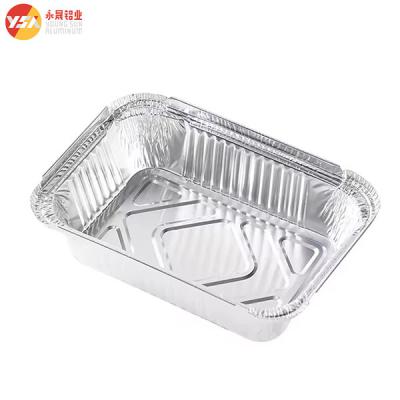China 300ml Disposable Aluminum Foil Pan Rectangle Takeaway Food Container with Lid for sale