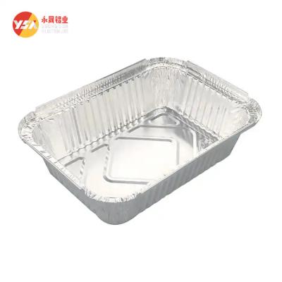 China Aluminum Foil Container 450ml 1000ml Leak Proof Recyclable Takeaway Food Tray with Plastic Lid for sale