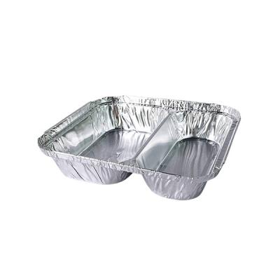 China 2 Compartment Aluminum Foil Container 750ml Serving Pan with Lid for sale