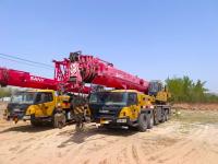 China 80 Tons Direct Source Mobile Truck Crane 50 Meters Max Working Height Used Yellow and Red for sale