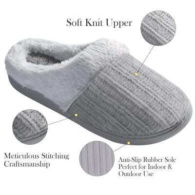 China Womens Slipper Warm Comfy Memory Foam House Slippers Knitted Shoes Faux Fur Lined for sale