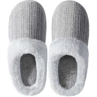 China Womens Slipper Warm Comfy Memory Foam House Slippers Knitted Shoes Faux Fur Lined for sale
