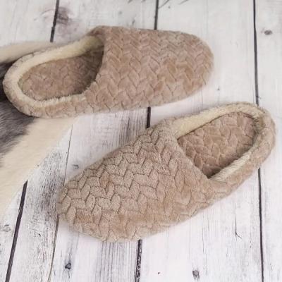China Womens Slipper Warm Comfy Memory Foam House Slippers Knitted Shoes Faux Fur Lined for sale