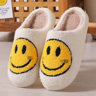 China Smile Face Womens Christmas House Shoes Faux Fur Lined Holiday Slippers For Adults for sale