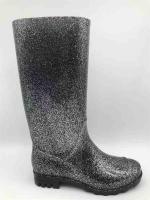 China Women Pvc Slip On Tall Rain Boots Ankle Height With Glitter Upper Classcial Styles for sale