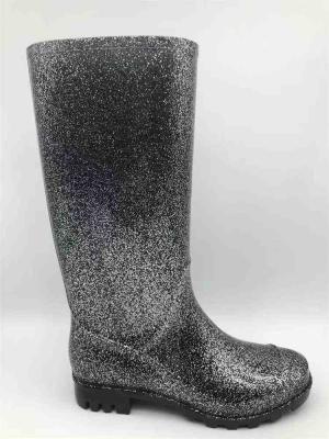 China Women Pvc Slip On Tall Rain Boots Ankle Height With Glitter Upper Classcial Styles for sale