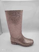 China Women Pvc Slip On Tall Rain Boots Ankle Height With Glitter Upper Classcial Styles for sale