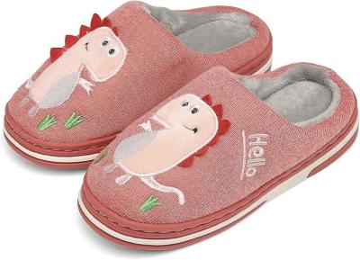 China Fun DIno Featured Kids Slippers Warm Faux Fur Lining for Winter Comfort for sale