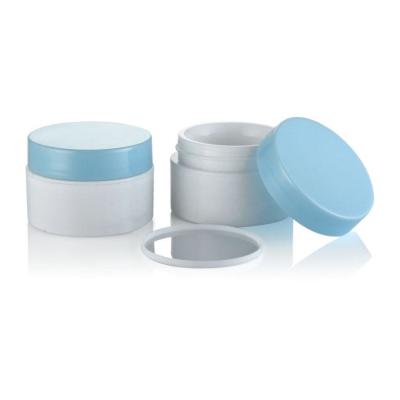 China Customized Logo Cosmetic Packaging 20ml PP Cream Jar with Sky Blue Lid Sample Provided Freely for sale