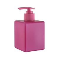 China Garden 350ml Plum Square Plastic PE Bottle with 28/410 Hand Sanitizer Lotion Pump for sale