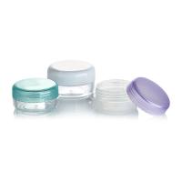 China 20ml Empty Clear Jar Plastic PS Face Cream Jar with Customized Color Lid for sale