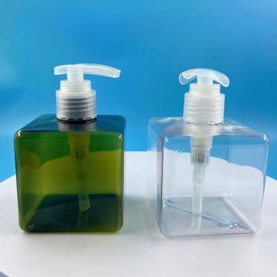 China Acceptable Customer's Logo Amber Green Plastic PET Shampoo Bottle with Lotion Pump for sale