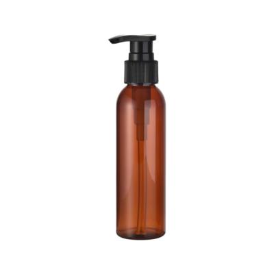 China Screen Printing Market 120ml PET Plastic Pump Bottle with Black Pump and Amber Color for sale