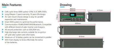 China 4800WH 100Ah Lithium Iron Phosphate Battery pack M6 Terminal for sale