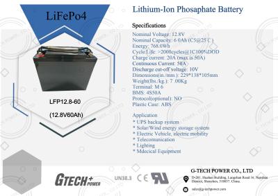 China 60Ah Safety Deep Cycle 12.8 V Lithium Ion Battery For UPS System for sale