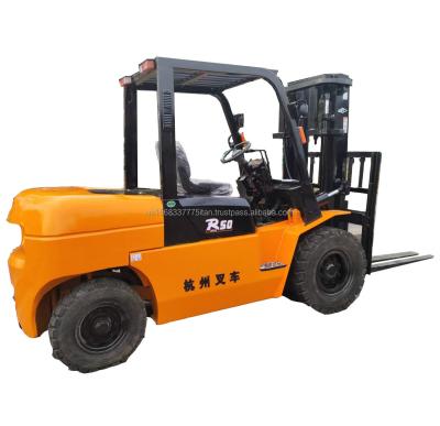 China Used Hangzhou R50 Forklift 5000 kg Capacity 49 kW Diesel Engine for Building Material Shops for sale