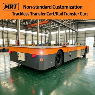 China Battery Powered Railless Heavy Load Transfer Cart 360 Degree Spot Rotation Crab Side shift For Steel Plant Foundry Storage Yard Transport for sale
