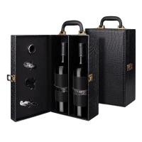 China Other Gift Craft Storage Leather Wine Box And Handles Single Bottle Reusable Gift Box Crocodile Grain Pu Leather Double Bottle 750ml Red Wine Box for sale