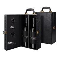 China Customized Shape Engraved Double Red Wine Packing Box Leather Pu For Craft for sale