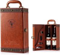 China Other Gift Craft Storage Leather Wine Box And Handles Single Bottle Reusable Gift Box Crocodile Grain Pu Leather Double Bottle 750ml Red Wine Box for sale