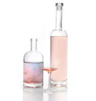 China 200ml 375ml 500ml 750ml 1000ml round glass liquor bottle with cork lid and custom design for sale