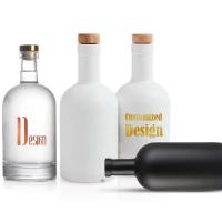 China Flint Glass Matte Black 500ml/700ml/750ml Empty Round Vodka Spirit Whisky Gin Liquor Bottle with Cork for sale