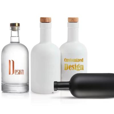 China Flint Glass Matte Black 500ml/700ml/750ml Empty Round Vodka Spirit Whisky Gin Liquor Bottle with Cork for sale
