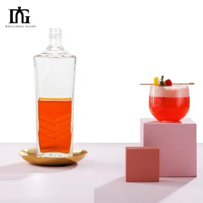 China Glass Collar Wine Brandy Vodka Clear Reusable Miniature Liquor Bottle 500ml 750ml for sale