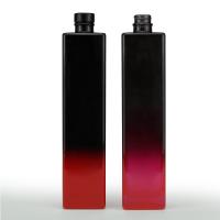 China Liquor Bottle Black Red Painting 750ml Square Glass Juice Bottle Beverage Cork Mini Wine for sale