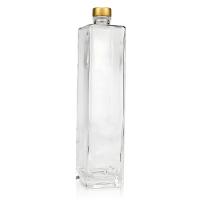 China Electroplating 750ml Gold Cork Top Rectangle Vodka Wine Glass Bottles for Liquors for sale