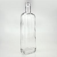 China 700ml Clear Flat Square Glass Vodka Whiskey Bottle with Screw Cap and Engraving Logo for sale