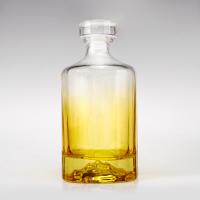 China Whisky 500ml Creative Design Glass Bottle With Red Volcanic Bump Bottom and Glass Cork for sale