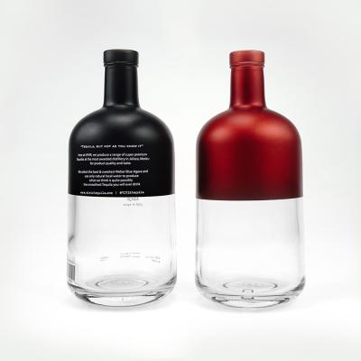 China OEM/ODM Acceptable Half Clear and Matte Black 750ml Gin Liquor Bottle with Cork Cap for sale