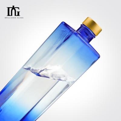 China 700ml Customized Gradual Change Blue Square Glass Bottle for Liquors and Beverage for sale