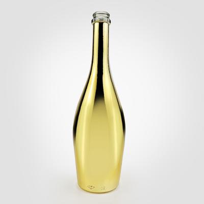 China 750ml Electroplating Gold Color Champagne Glass Bottle With Cork for Beverage Industrial for sale