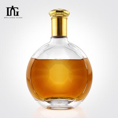 China Glass Collar Heavy Customize 750ml Clear Transparent Liquor Bottle with Cork Sealing for sale