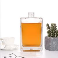 China Glass Collar Material Square Clear Flat Shoulder 500ml 700ml Whiskey Bottle with Cork for sale