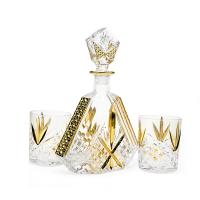 China 500ml 17oz Classic Irregular Shaped Gold Rim Glass Liquor Decanter for Wine Bourbon Tequila for sale