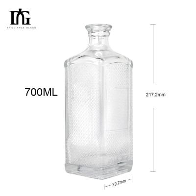 China Mineral Water Beverage 500ml 700ml 750ml Glass Bottle with Embossed Logo Square Design for sale