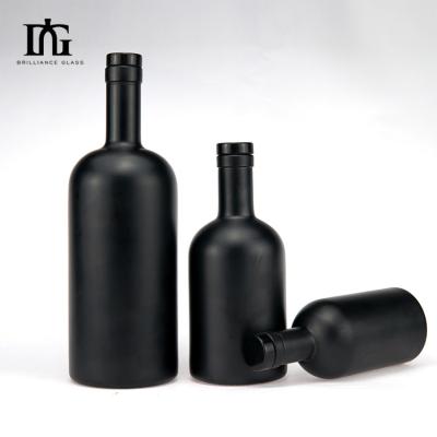China Matte Black 200ml 375ml 500ml 750ml Round Flint Glass Bottle for Liquors and Beverages for sale