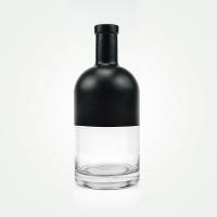 China Collar Material Glass Gin Bottle 500ml 750ml Frosted Black Spirit Liquor Vodka Bottle for sale