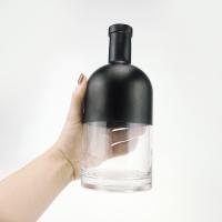 China Collar Material Glass Gin Bottle 500ml 750ml Frosted Black Spirit Liquor Vodka Bottle for sale