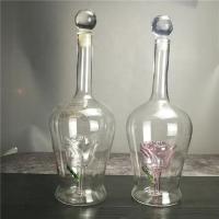 China 750ML Handmade Blown Glass Liquor Wine Bottles with Unique Decorated Rose Flower Shape for sale