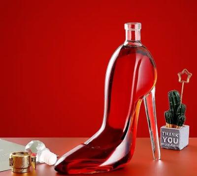 China High Heel Shoe Shape Unique 500ml 750ml Capacity Whiskey Red Wine Vodka Glass Bottle for sale