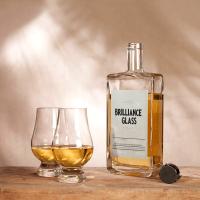 China Engraving Surface Handling 750ml Square Shape Glass Spirit Vodka Rum Bottle For Liquor for sale