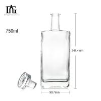 China Engraving Surface Handling 750ml Square Shape Glass Spirit Vodka Rum Bottle For Liquor for sale