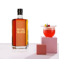 China Engraving Surface Handling 750ml Square Shape Glass Spirit Vodka Rum Bottle For Liquor for sale