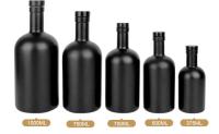 China Glass Collar Custom 700ml Matte Black Round Empty 750ml Liquor Bottle for Vodka for sale