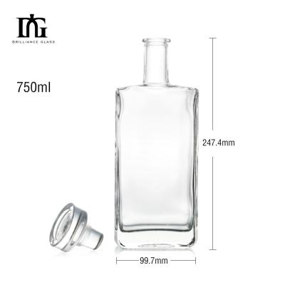 China 750ml Square Glass Bottle for Wine Rum Gin Liquor Spirits Hot Stamping and Glass Cap for sale